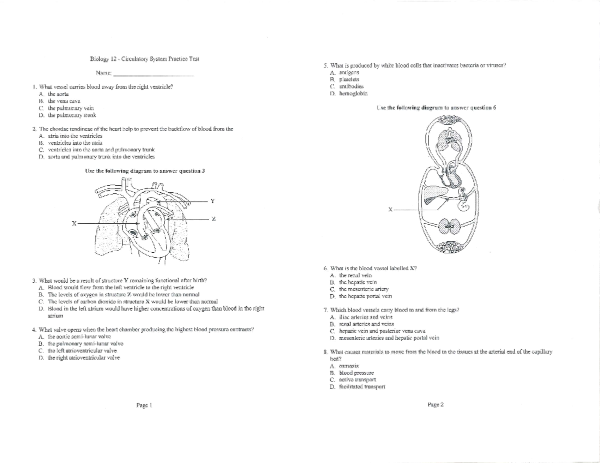 Circulatory System Practice Test 2lt5cu7 - Studocu