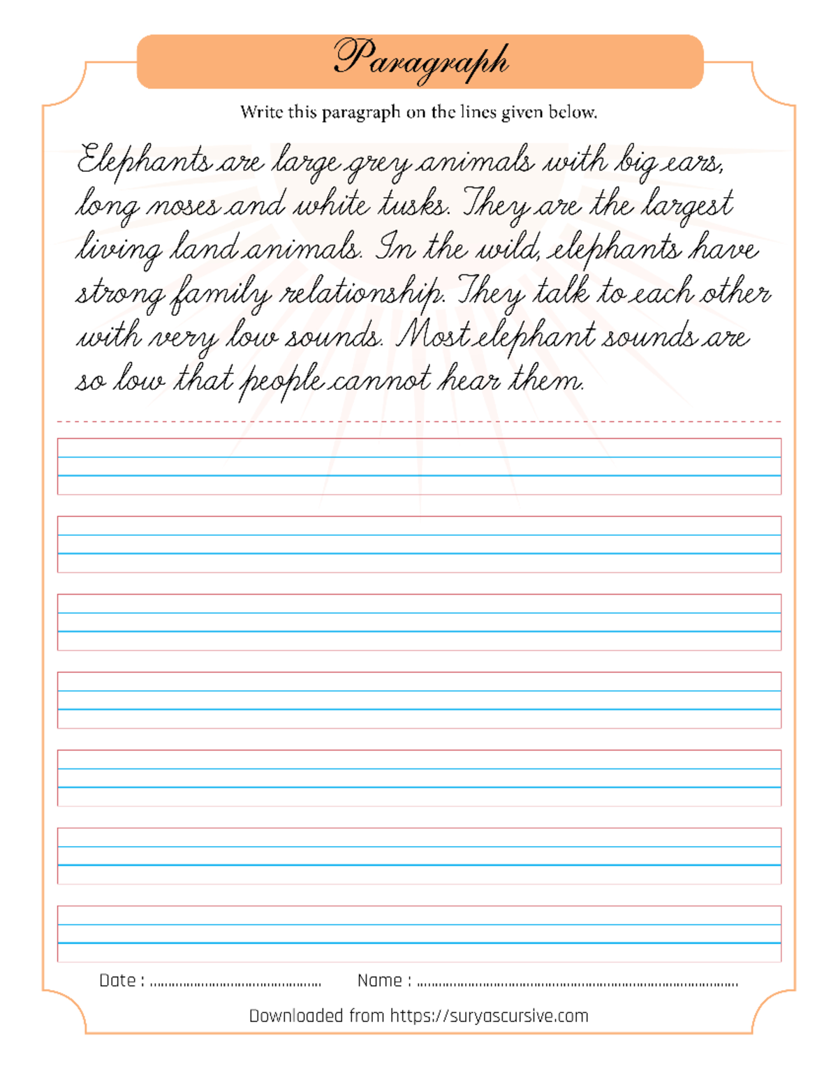 Cursive Paragraph Elephants 4L - Taller de Lectura y Redacción ...
