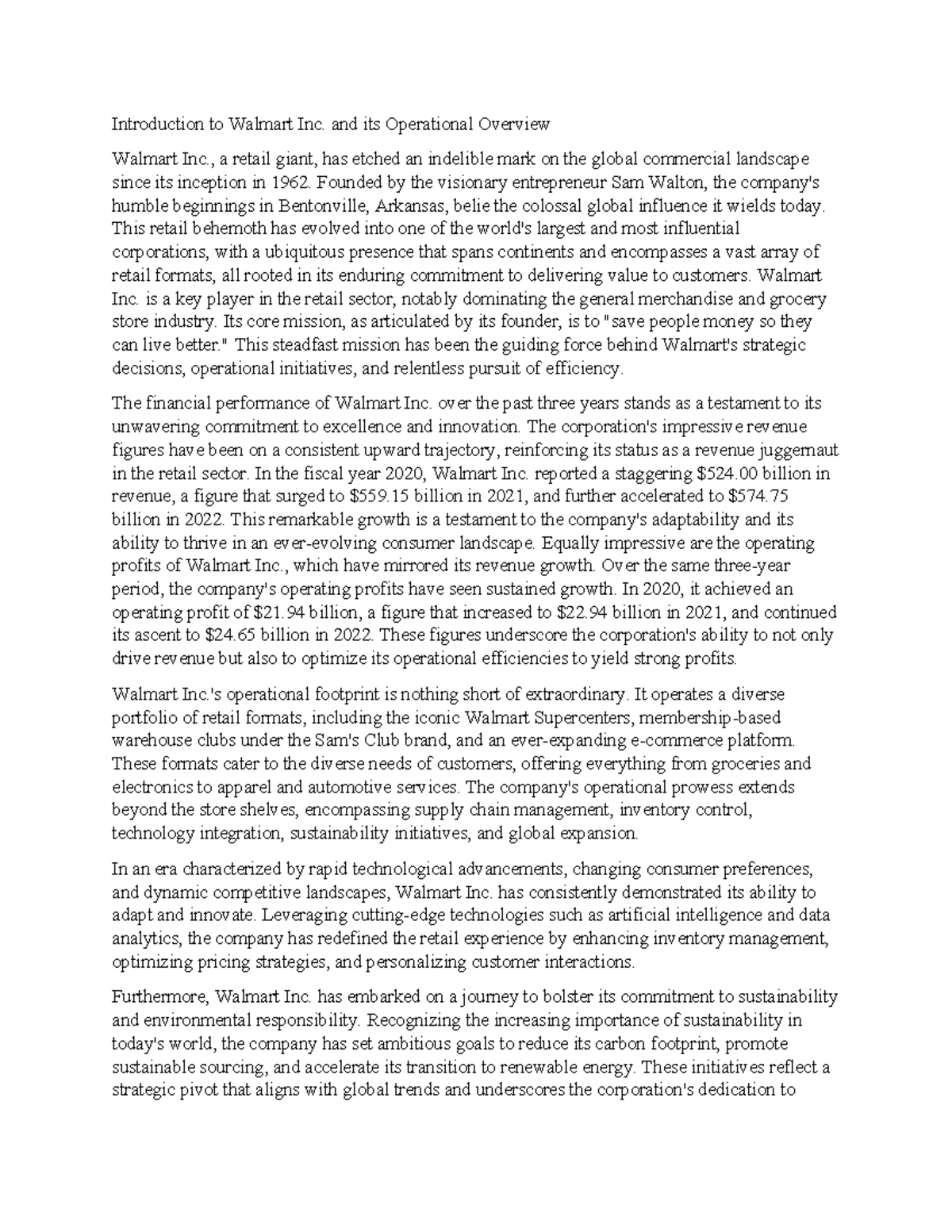 Introduction to Walmart Inc - and its Operational Overview Walmart Inc ...