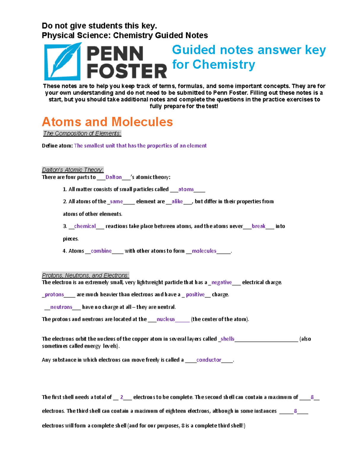 Course guide physical science NGSS guided notes Answer KEY 04 - Do not ...