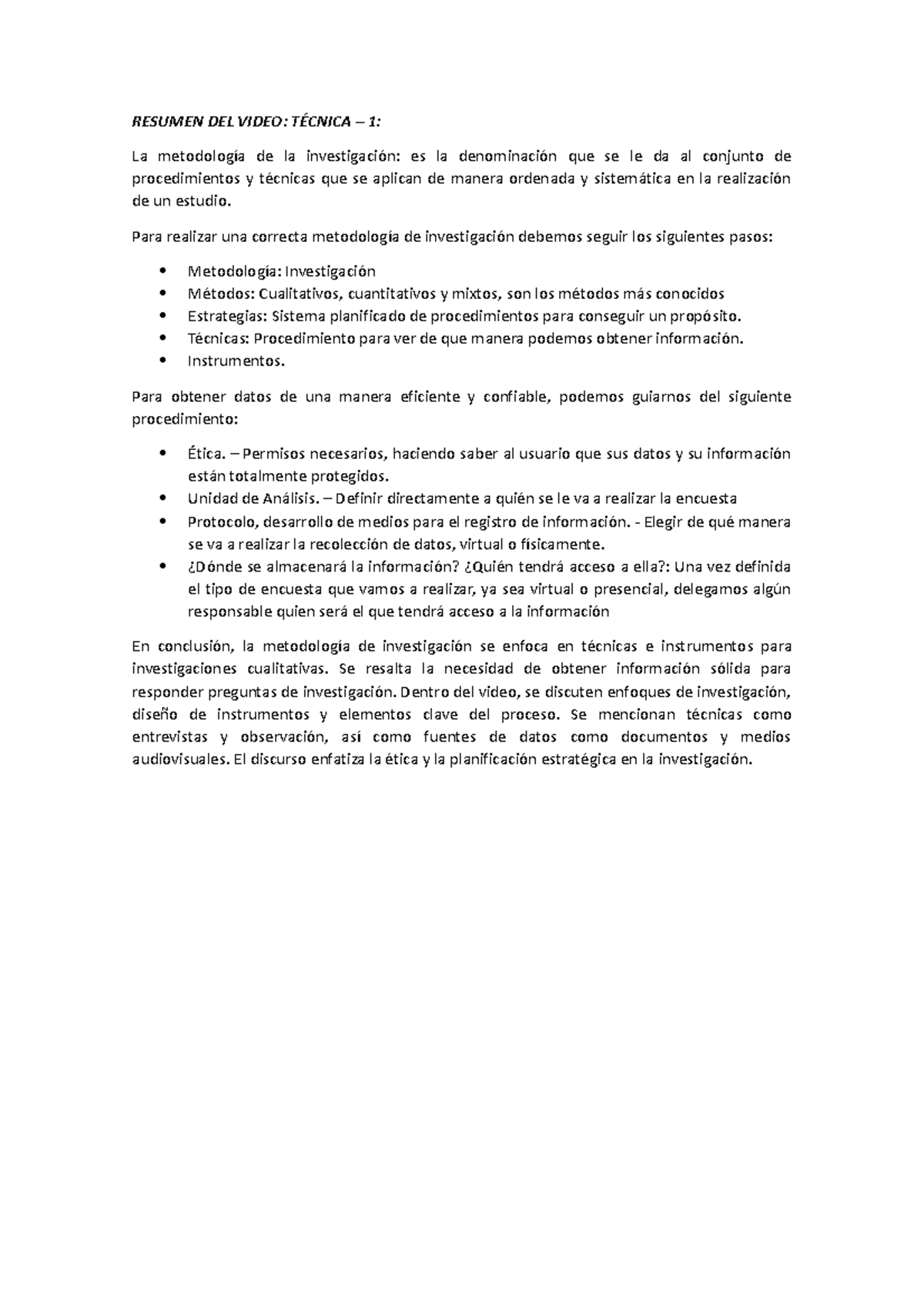 Resumen DEL Video - ASDFASF - RESUMEN DEL VIDEO: TÉCNICA – 1: La ...