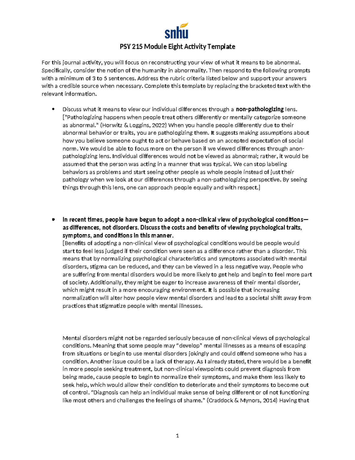 PSY 215 Module Eight Activity Template - PSY 215 Module Eight Activity ...