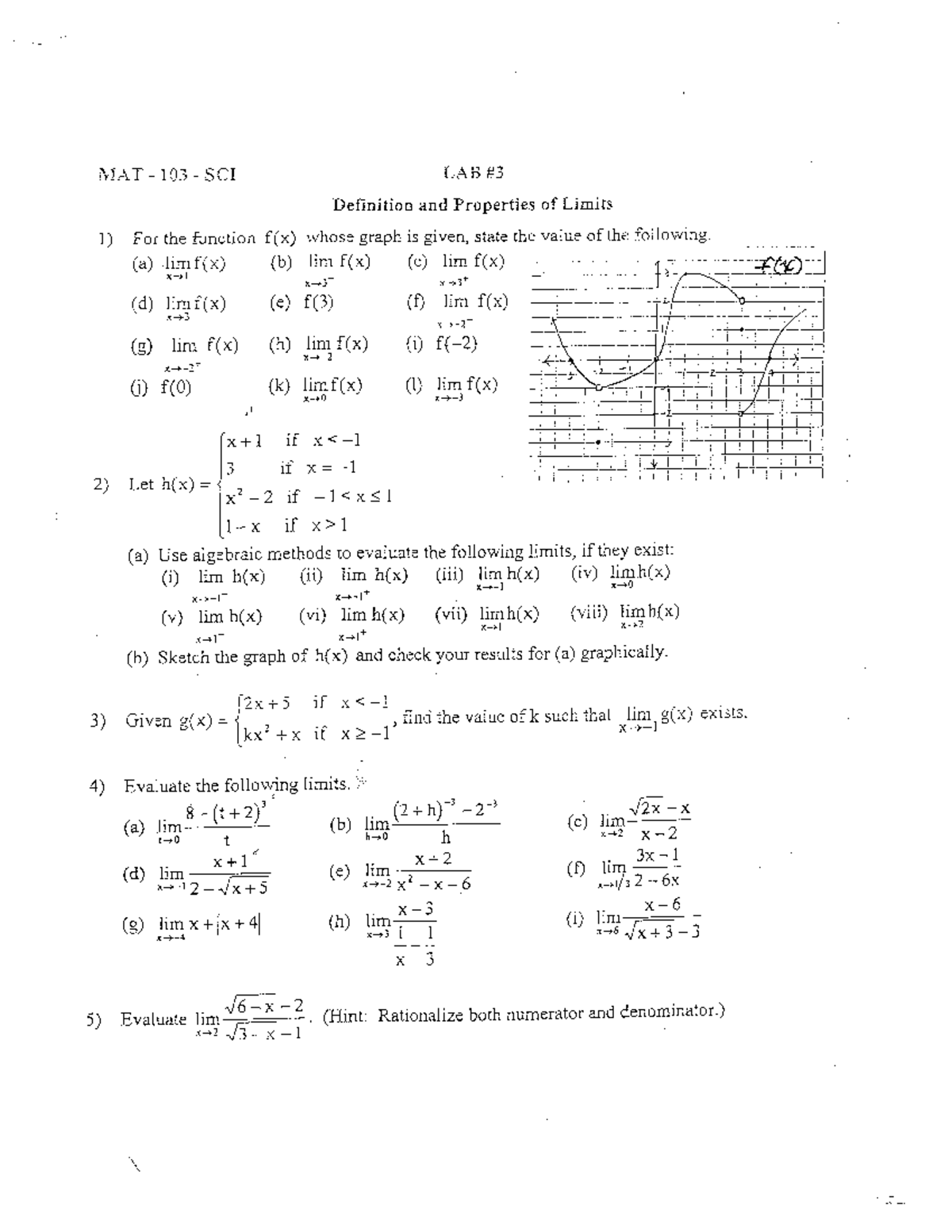 LAB#3 Definition and Properties of Limits - 300.A0 - Studocu