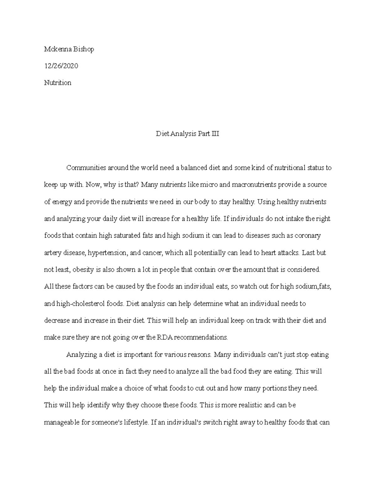 Diet analysis 3 - Using healthy nutrients and analyzing your daily diet ...