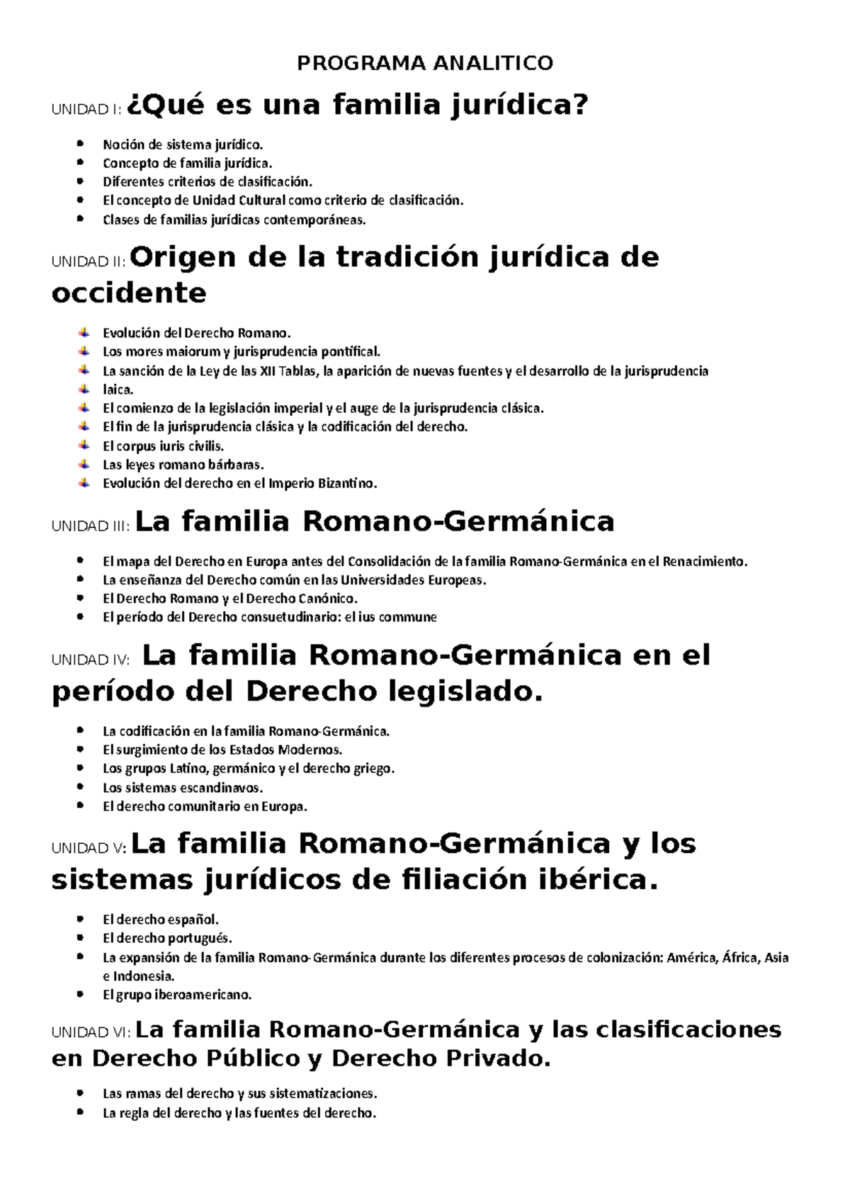 Programa Analitico Sistemas Juridicos - PROGRAMA ANALITICO UNIDAD I ...