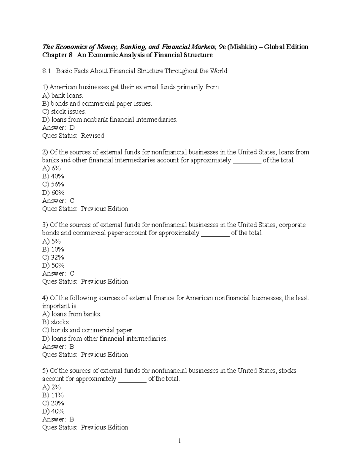 Ch08 - testbank - The Economics of Money, Banking, and Financial ...