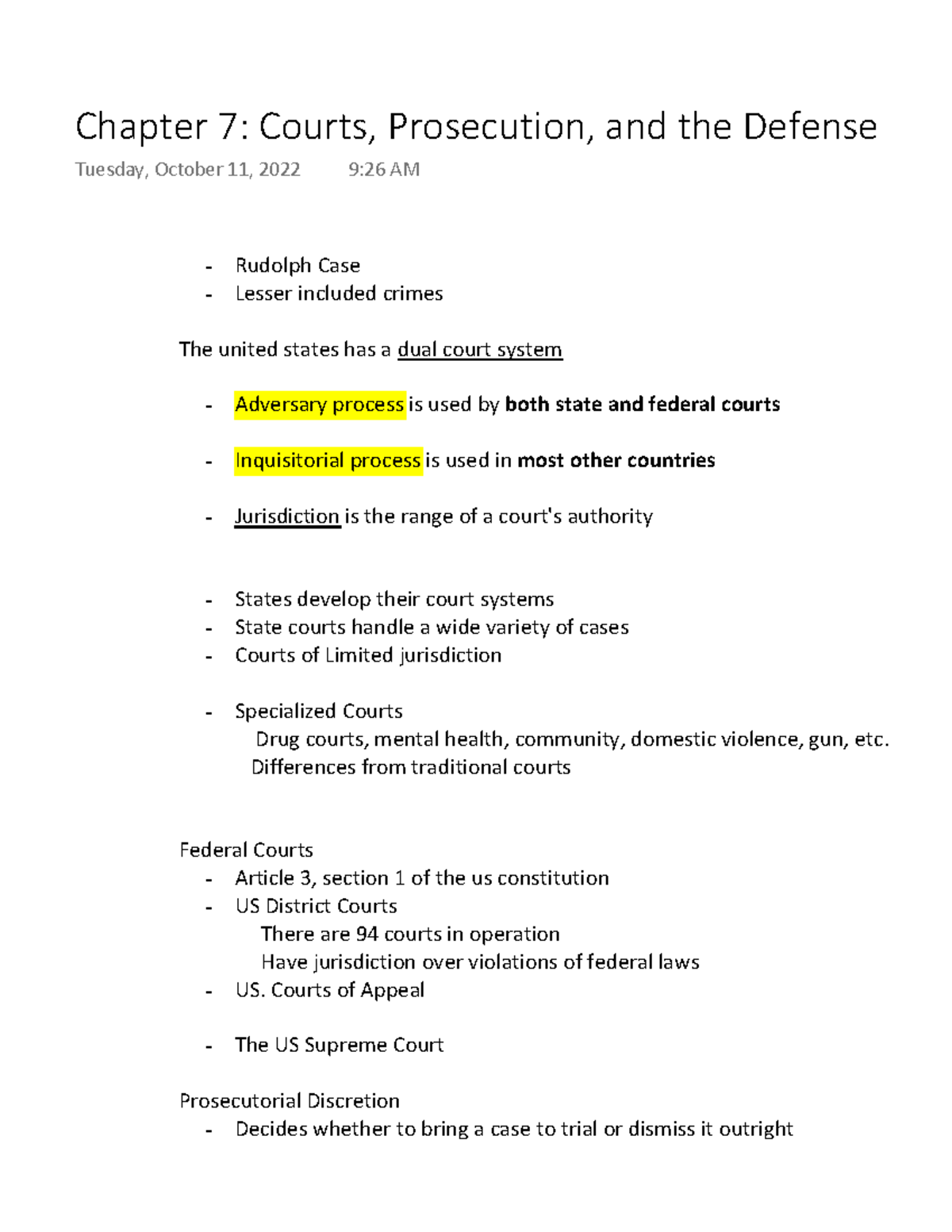 Chapter 7 Courts, Prosecution, and the Defense - Rudolph Case Lesser included crimes The united ...