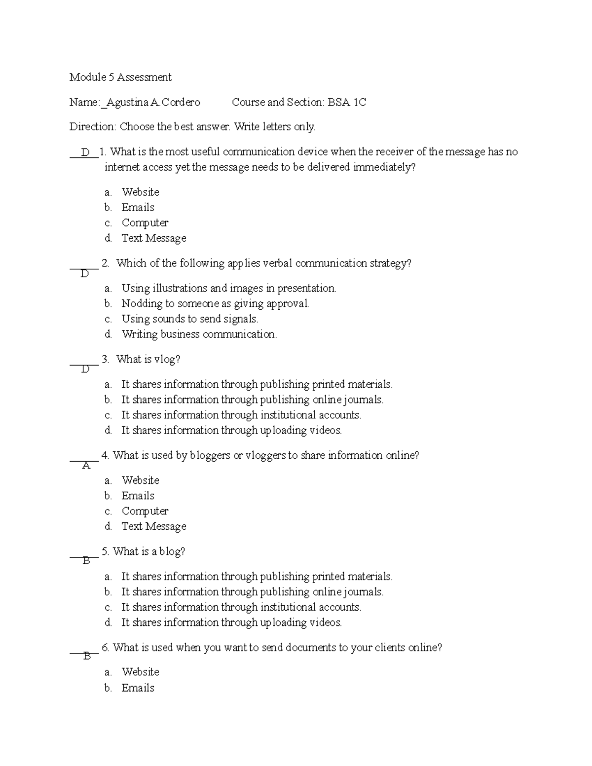 1ST YEAR GECCON MODULE ONE ASSESSMENT ONE - Module 5 Assessment Name ...