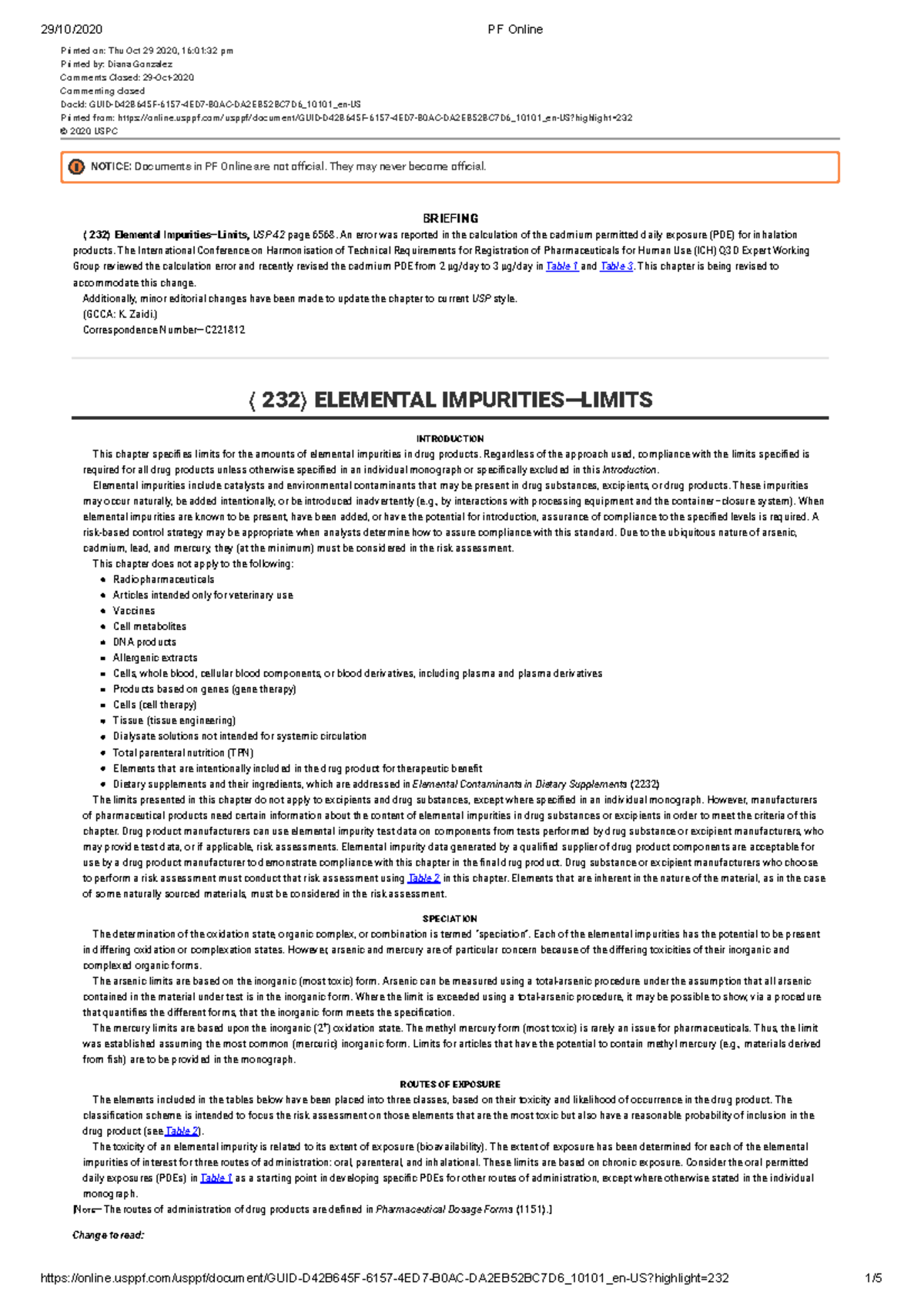 PF Online 232 PF45 - usp - Printed on: Thu Oct 29 2020, 16:01:32 pm ...