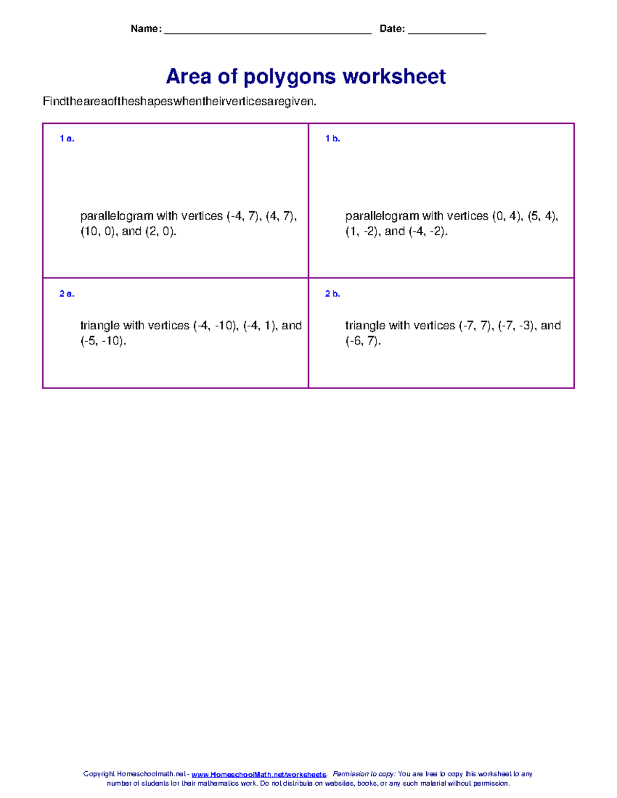 Area Polygons Worksheet - Name ...