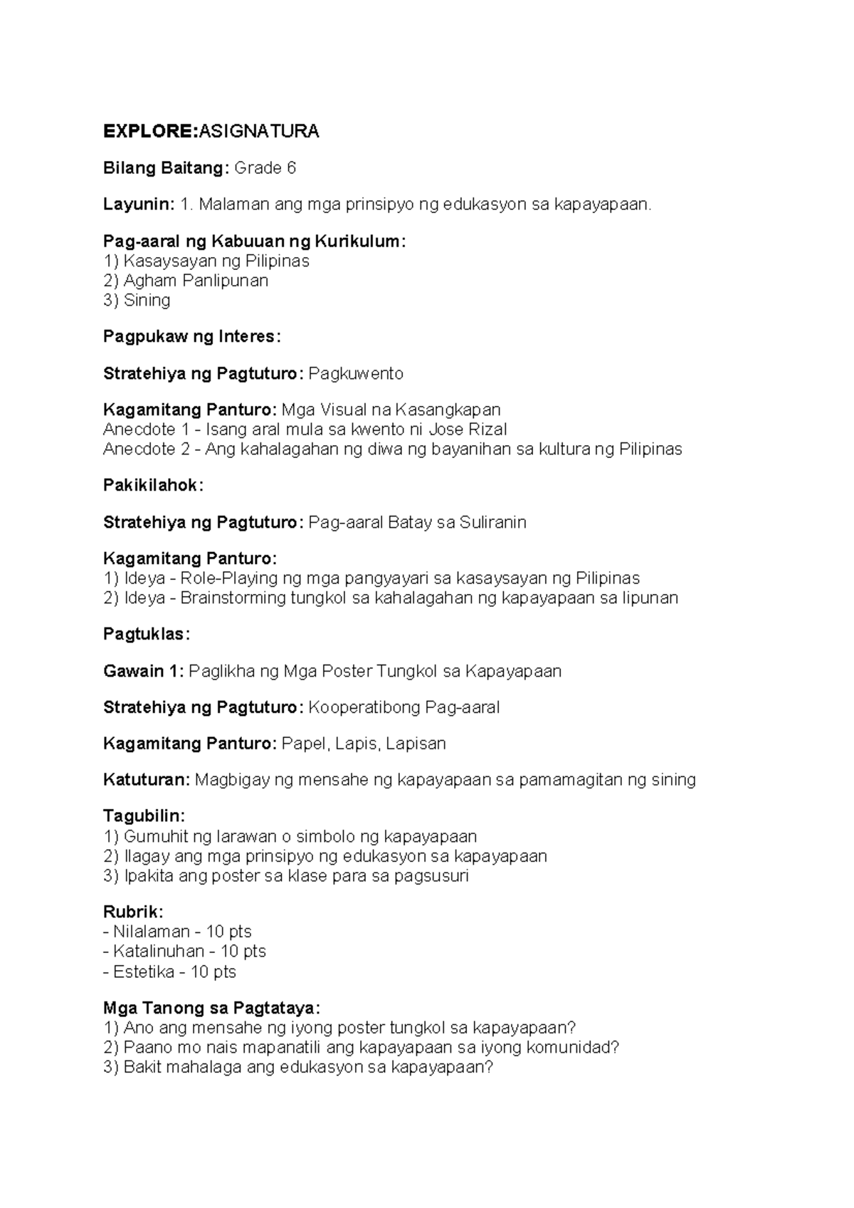 Lesson Plan Peace Education Justice Sub theme Principles of Peace ...