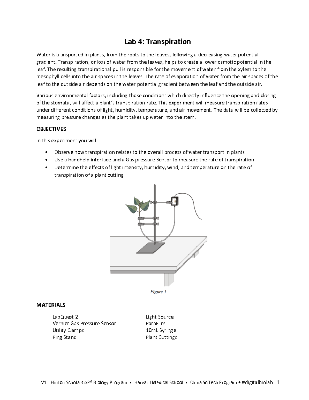 Lab4 Transpiration S-Guide CST v1 - Lab 4: Transpiration Water is ...