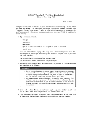 2021 CS2107 tutorial 9 answer V2 - CS2107 Tutorial 8 (Software Security) School of Computing ...