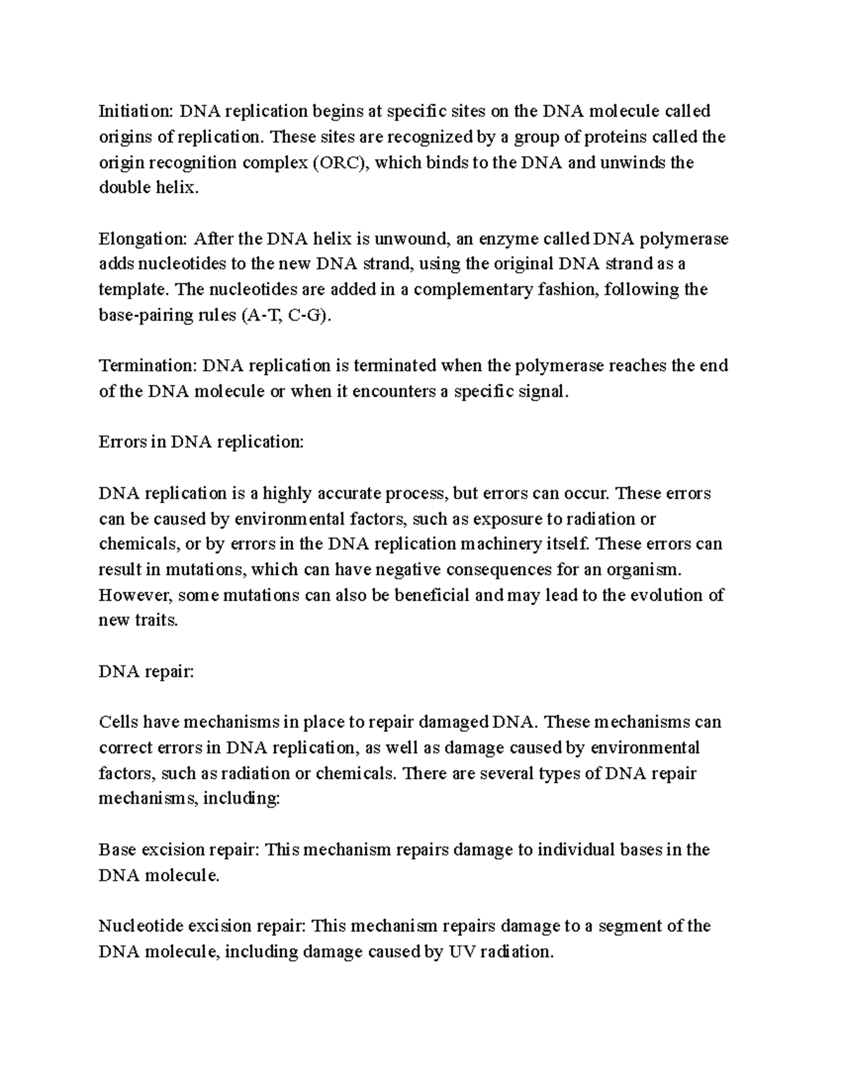 DNA P13 2- Google Docs - DNA NOTES - Initiation: DNA replication begins ...