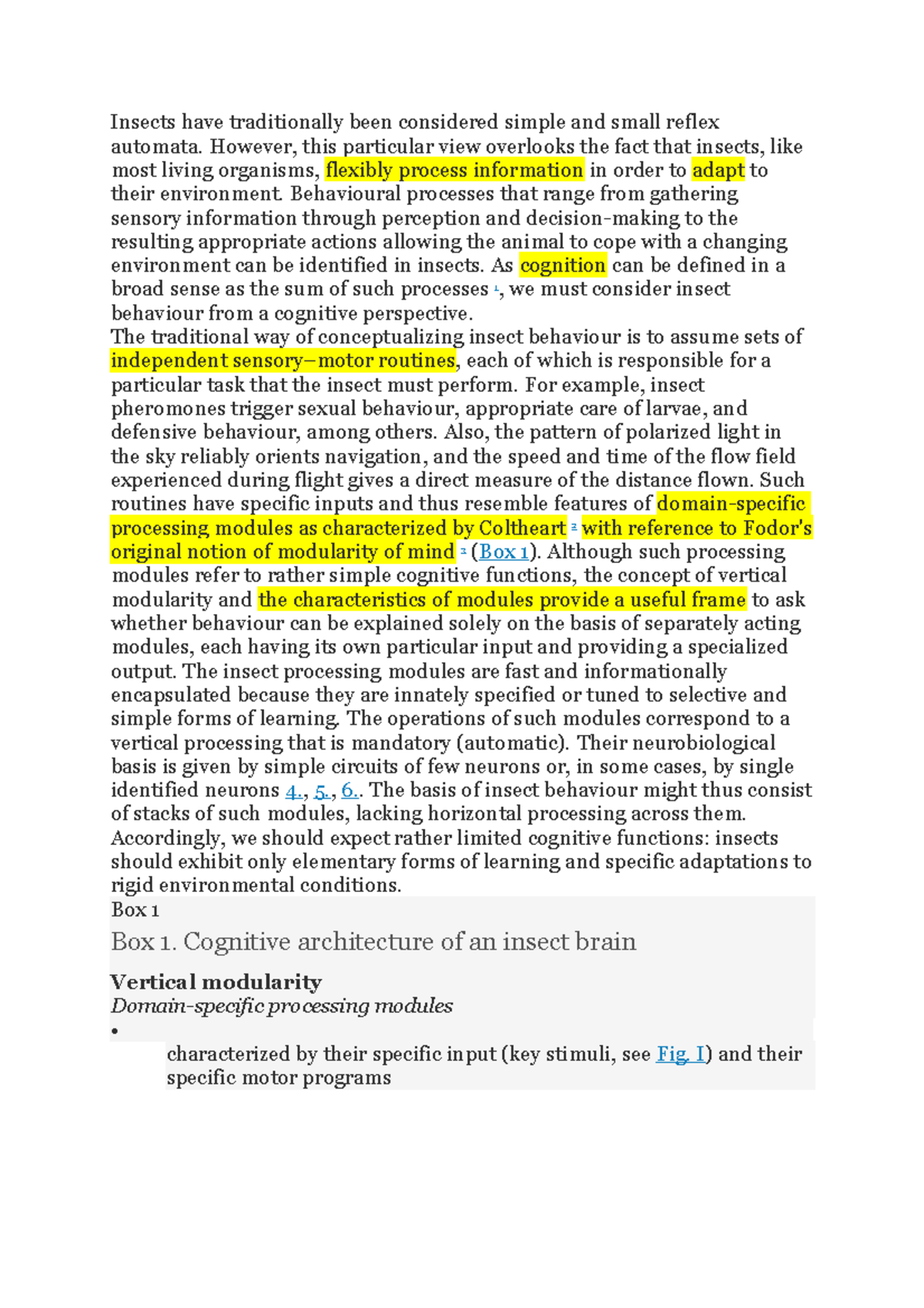 Honey bee brain +notes - Insects have traditionally been considered ...