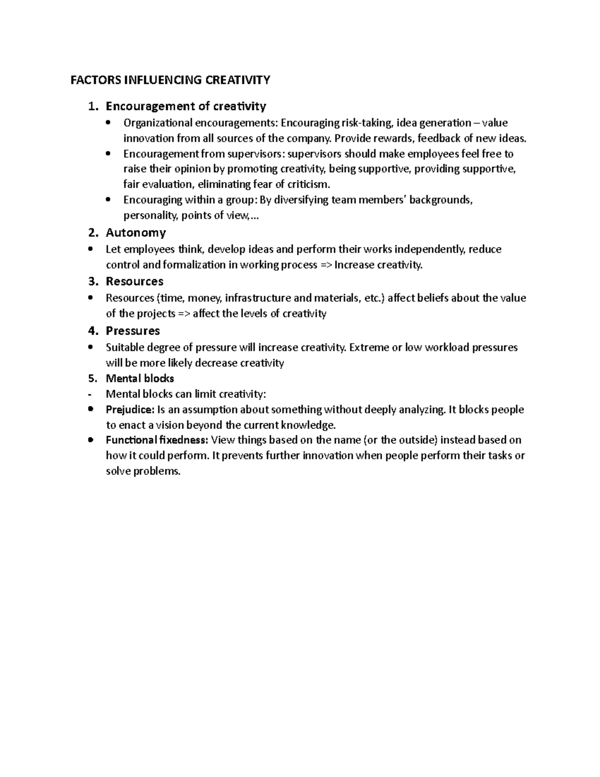 Chapter 2 preparation - sdadad - FACTORS INFLUENCING CREATIVITY 1 ...