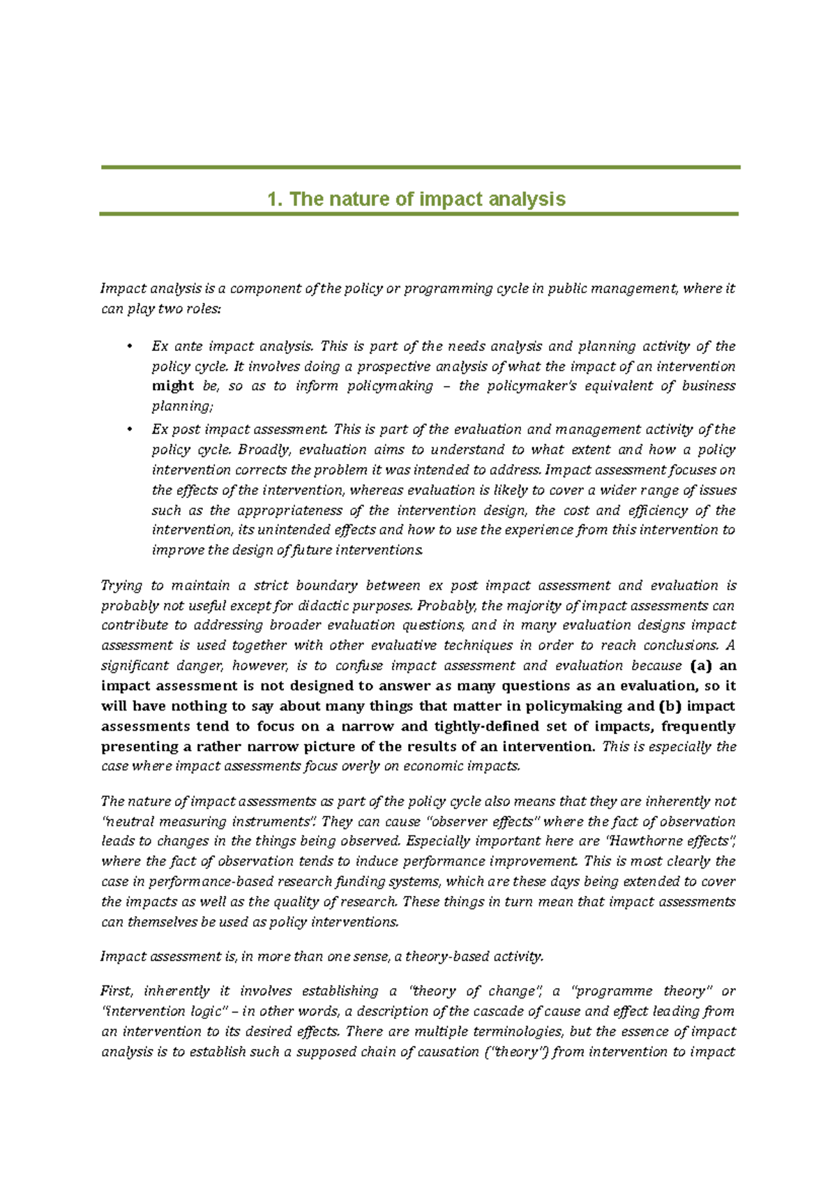 What Is Impact Assessment 1 The Nature Of Impact Analysis Impact