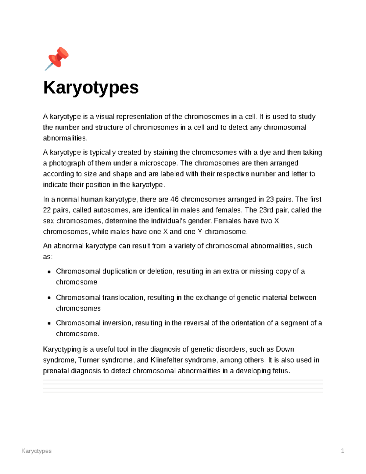 Karyotypes - Cell Division, Cell Diversity and Cellular Organisation ...