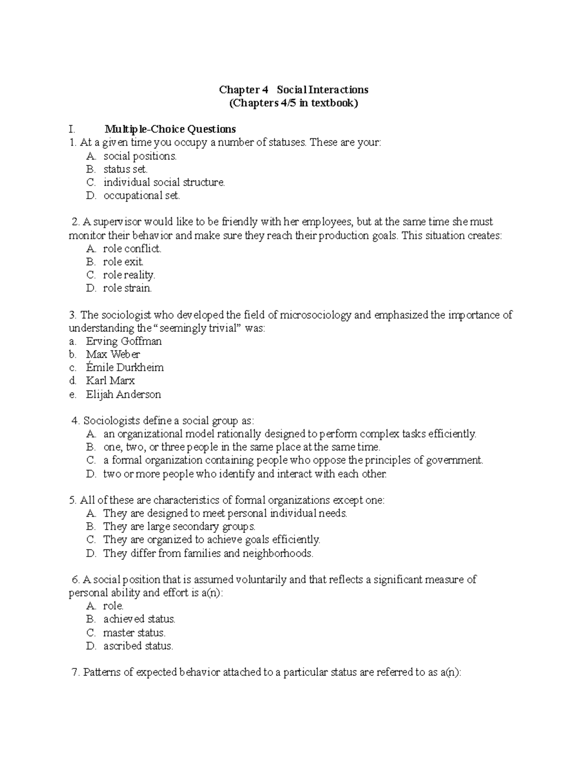 Chapter 4 social interactions - Chapter 4 Social Interactions (Chapters 4/5 in textbook) I ...