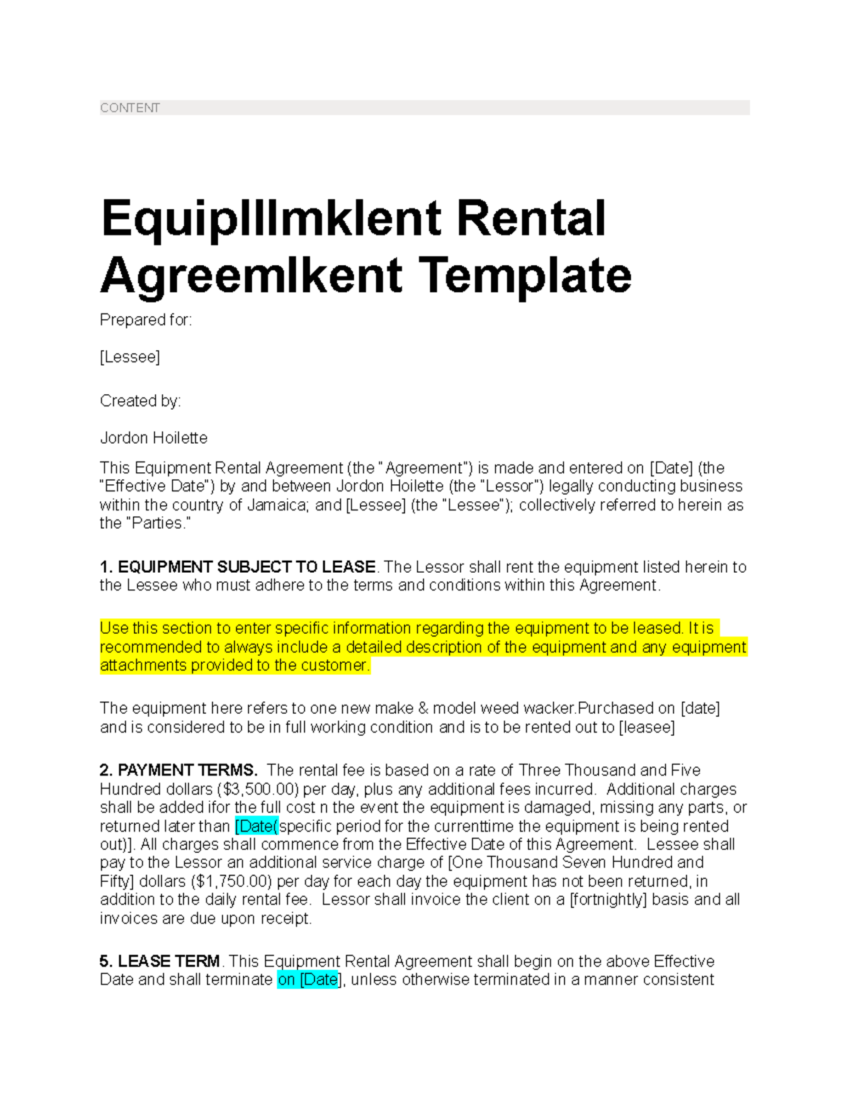 Weed wacker contract 2 - b b njjnj - CONTENT Equiplllmklent Rental ...