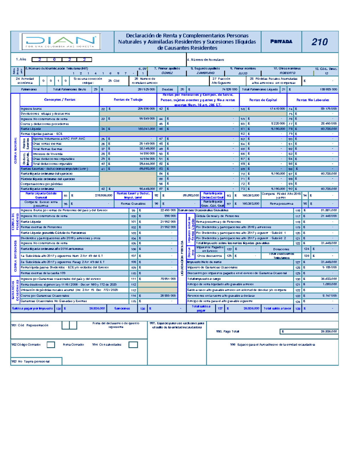 Borrador Formulario 210 - 4. Número de formulario 6. DV 1 2 1 4 1 6 9 7 - 1 13 0 0 1 0 29 31 32 ...