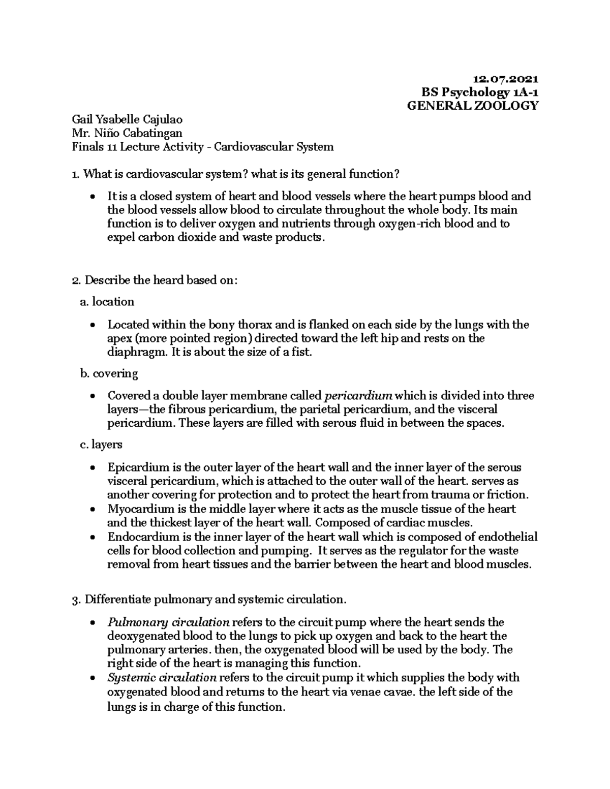 Finals 11 Lecture Activity - Cardiovascular System - 12. BS Psychology ...