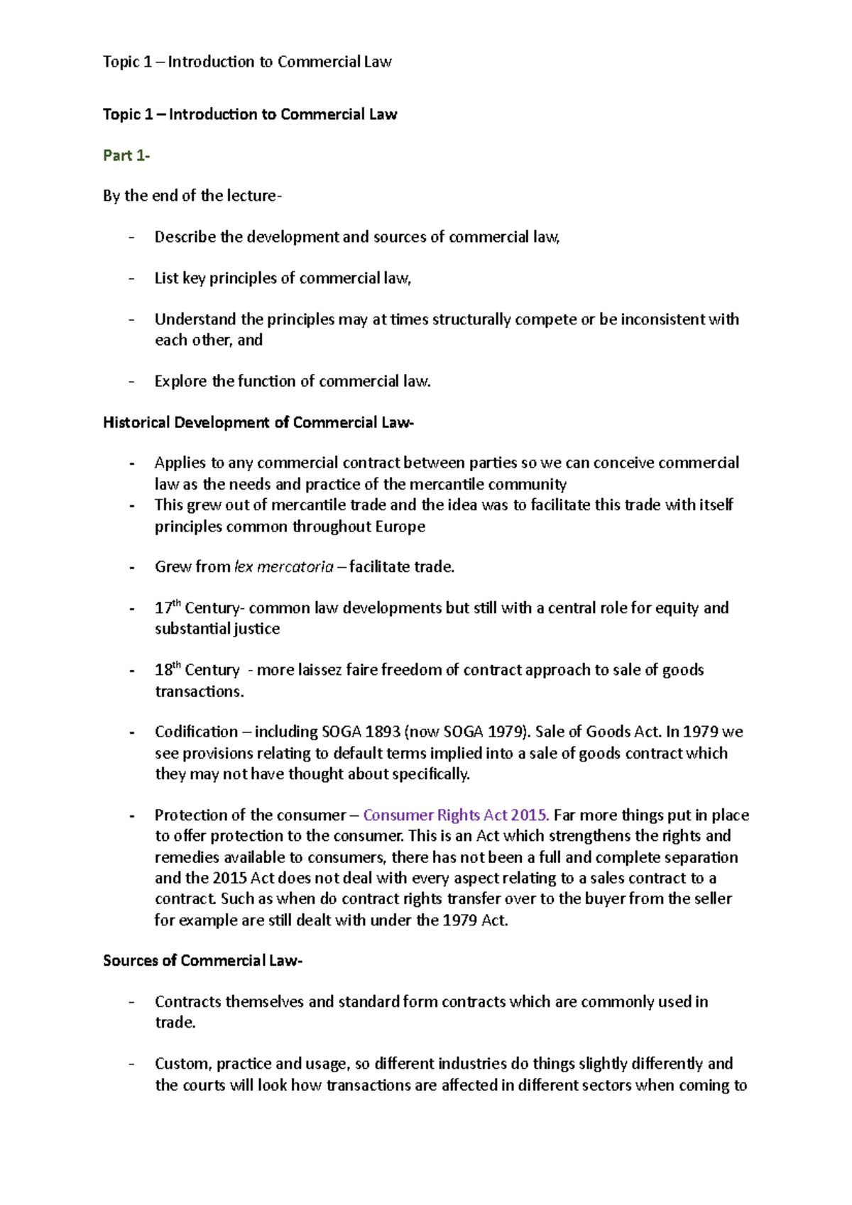 Topic 1 - Intro to Commercial Law - Topic 1 – Introduction to ...