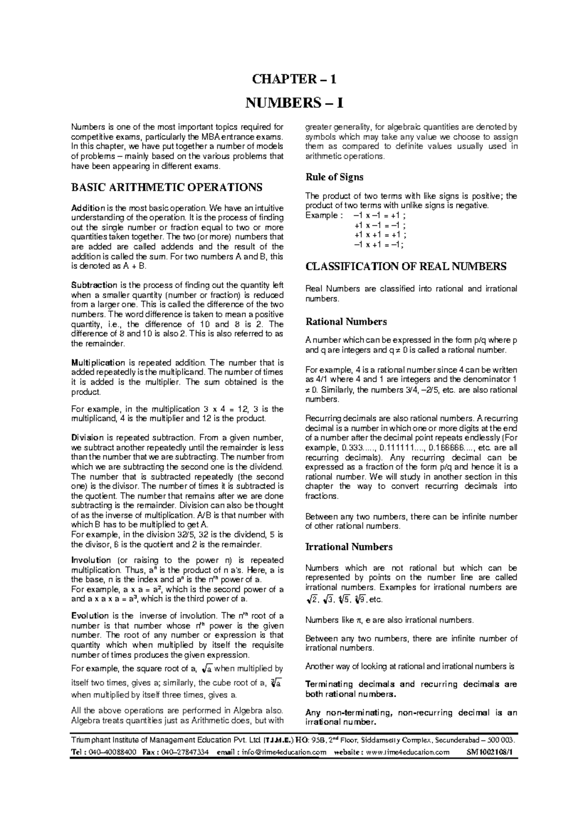 Quantitative Chapter 1- Numbers- I - Triumphant Institute of Management ...