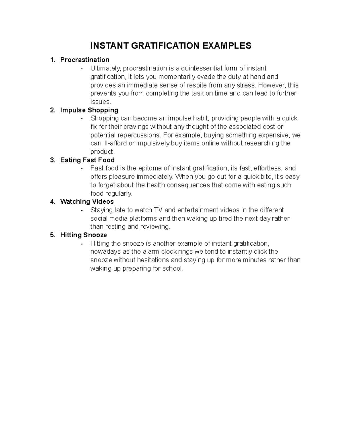 Instant- Gratification- Examples - INSTANT GRATIFICATION EXAMPLES 1 ...