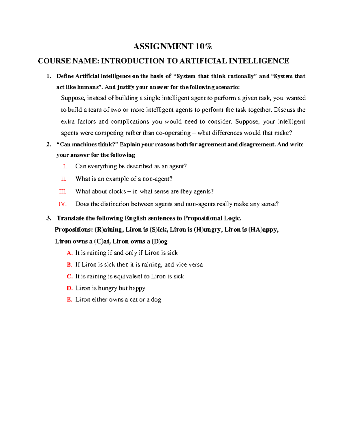 Assignment 10 - jdnty - ASSIGNMENT 10% COURSE NAME: INTRODUCTION TO ...