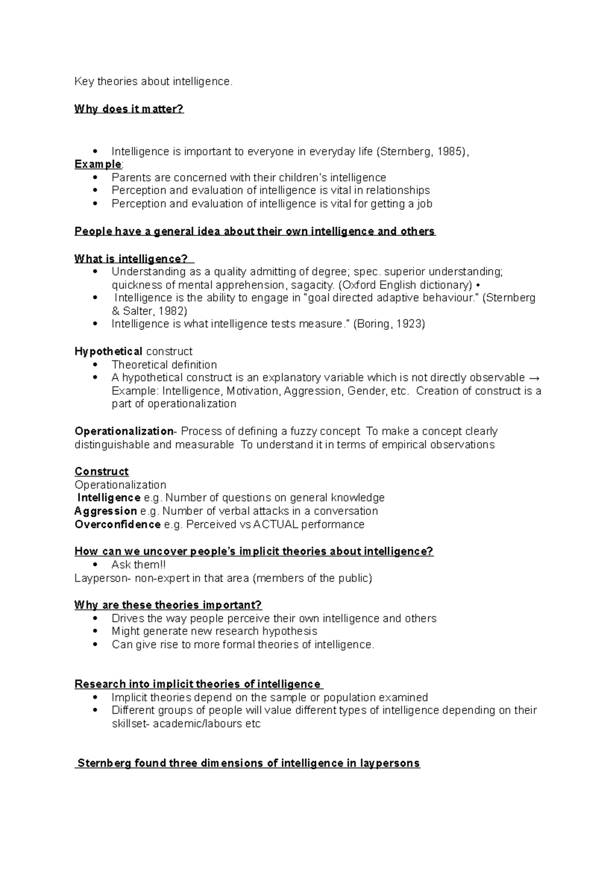 Intelligence l1 - key theories - Key theories about intelligence. Why ...