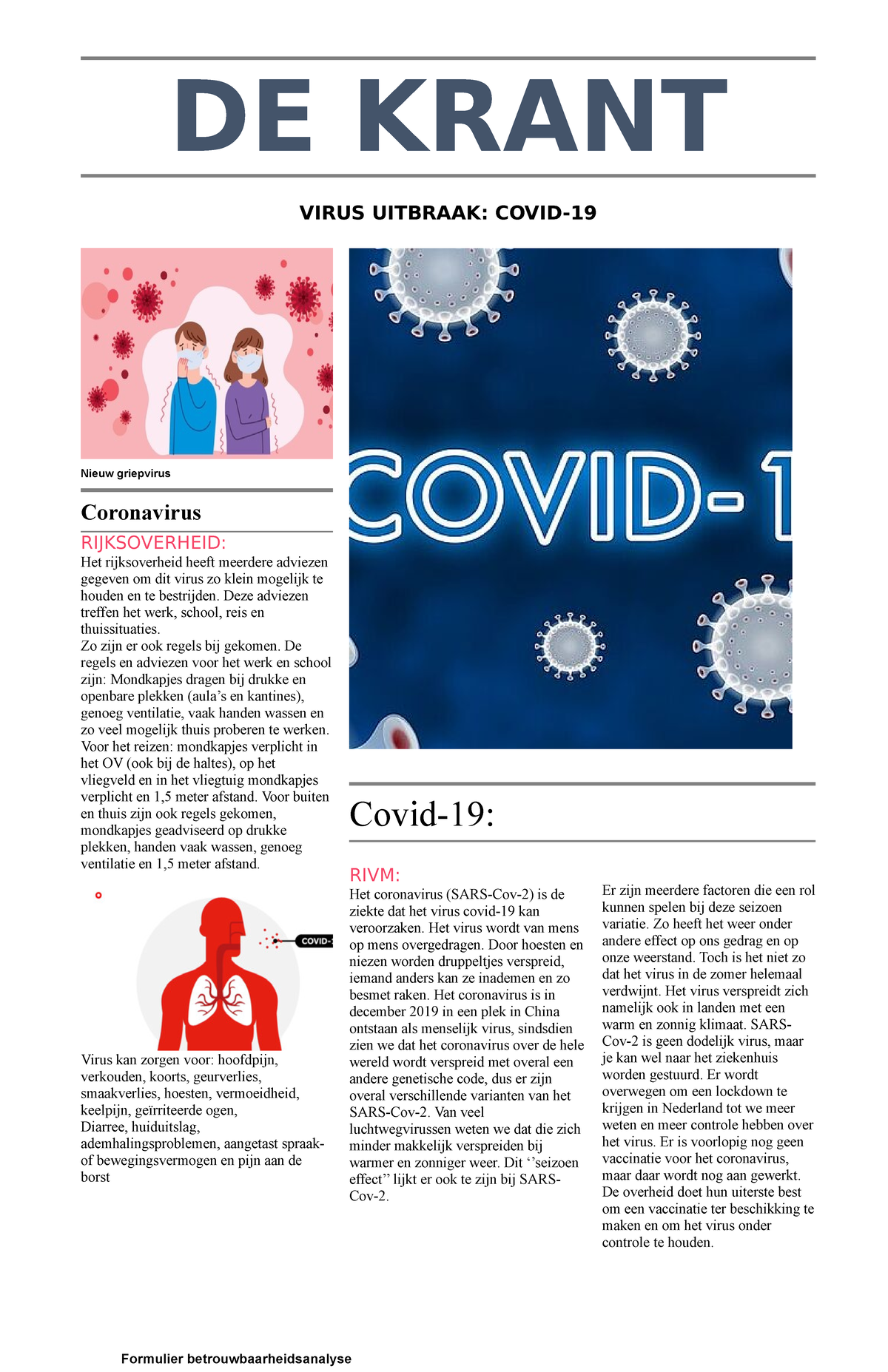 Ckv voorblad opdracht - DE KRANT VIRUS UITBRAAK: COVID- Nieuw ...