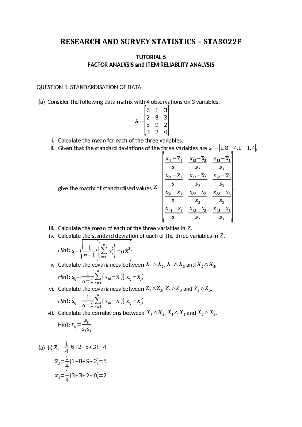 STA3022 Tut 5 Item reliability analysis Solutions - RESEARCH AND SURVEY ...