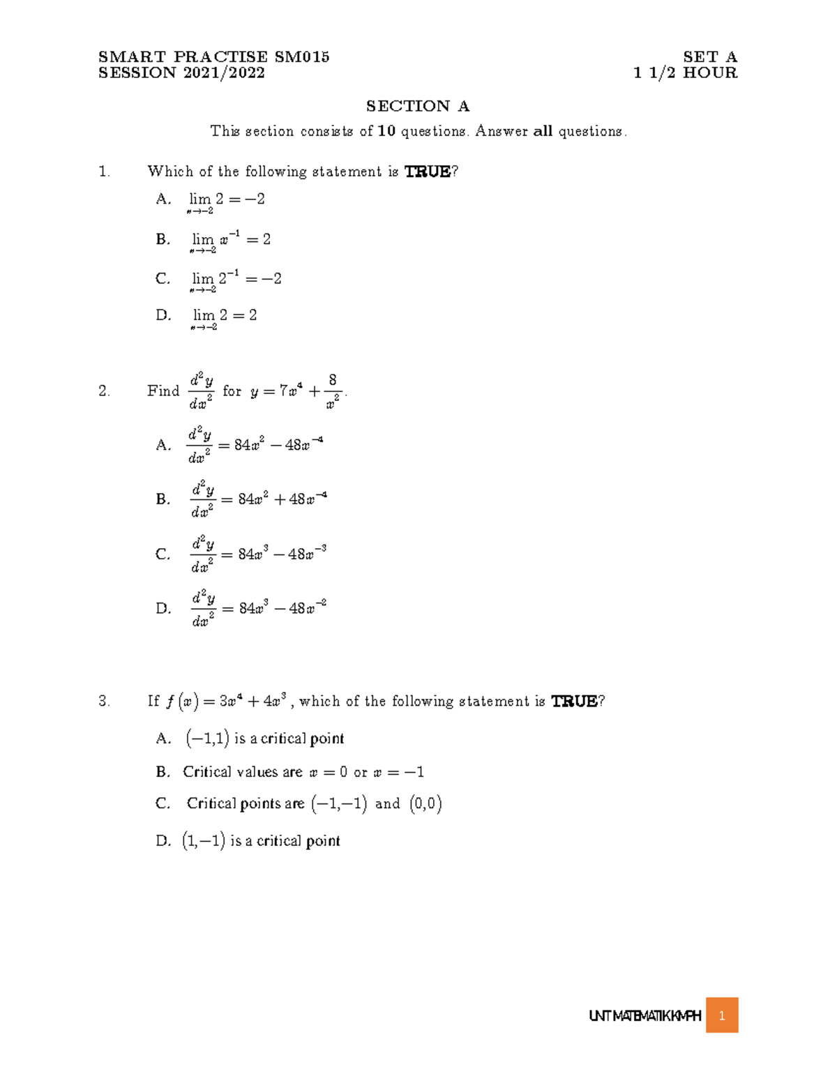 Smart Practice math - SMART PRACTISE SM015 SET A SESSION 2021/2022 1 1/ ...