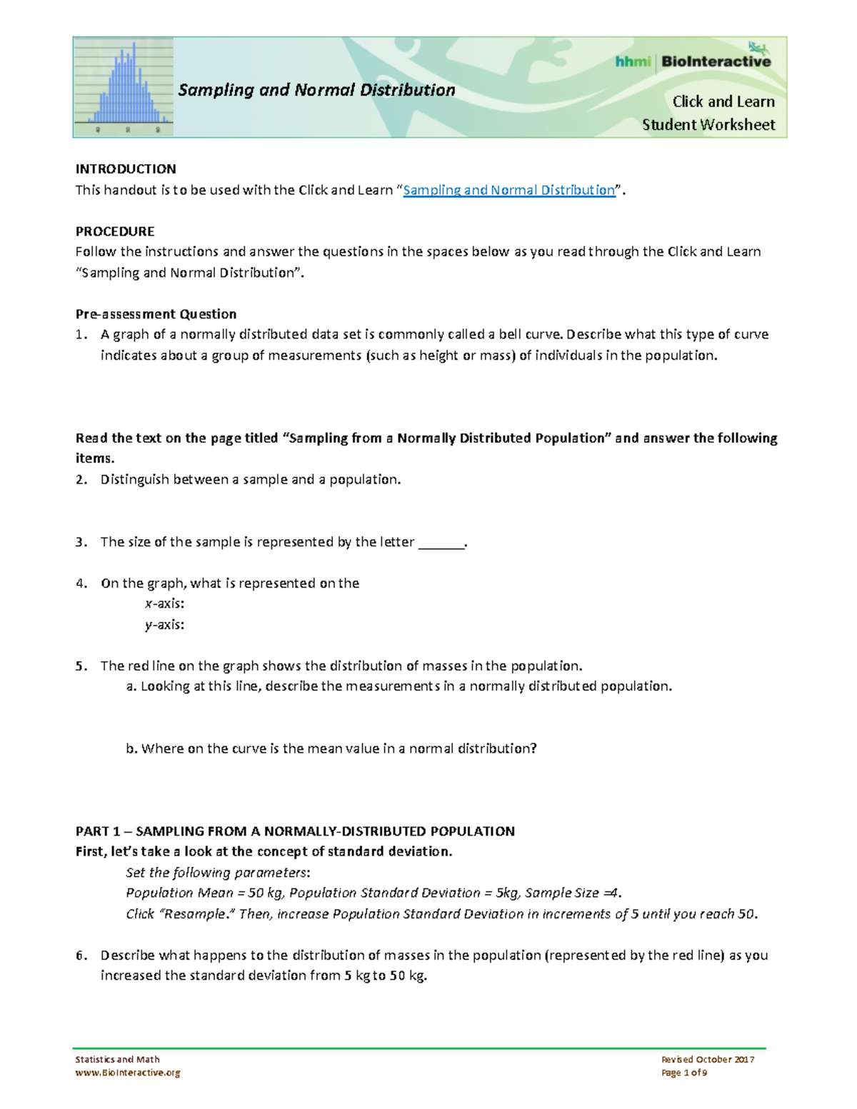 Sampling Normal Distribution-Student WS-CL - Statistics and Math ...