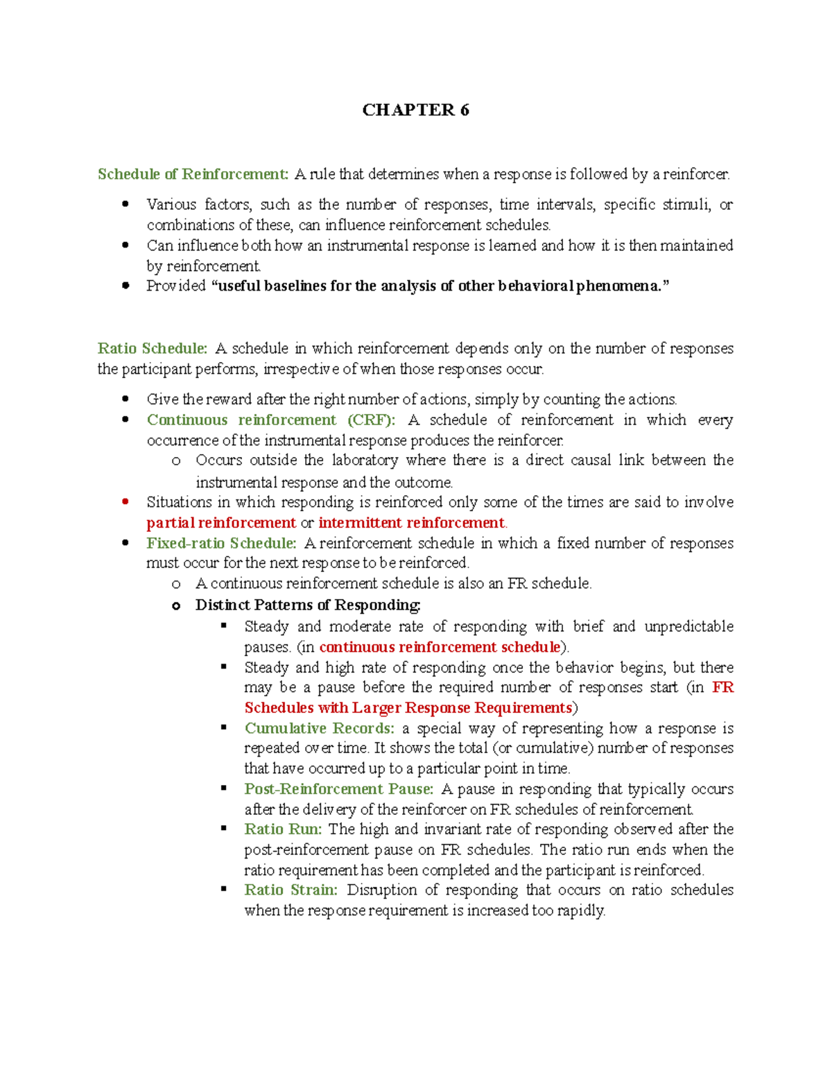 Chapter 6 - NOTES - CHAPTER 6 Schedule of Reinforcement: A rule that ...