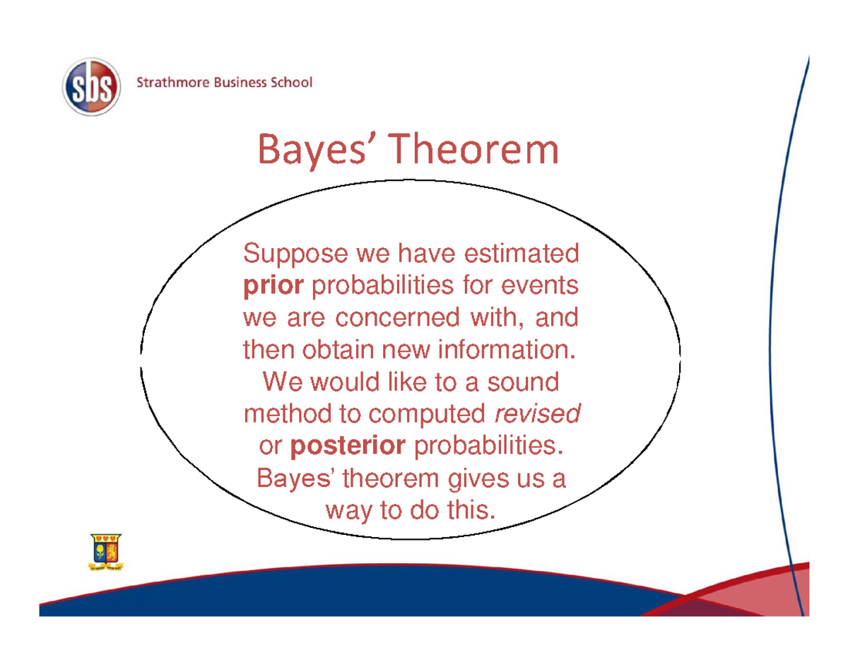 Bayes - Good statistics work - Bayes’ Theorem Suppose we have estimated prior probabilities for ...