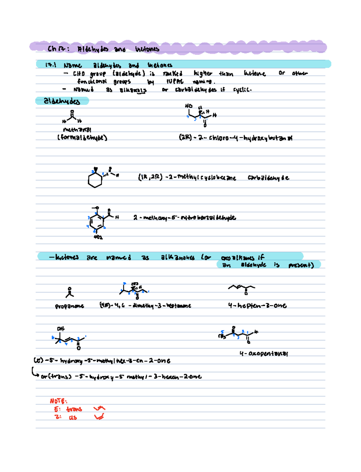 Ch 17 lecture notes - Chit Aldehydes and metones 17 Name aldehydes and ...