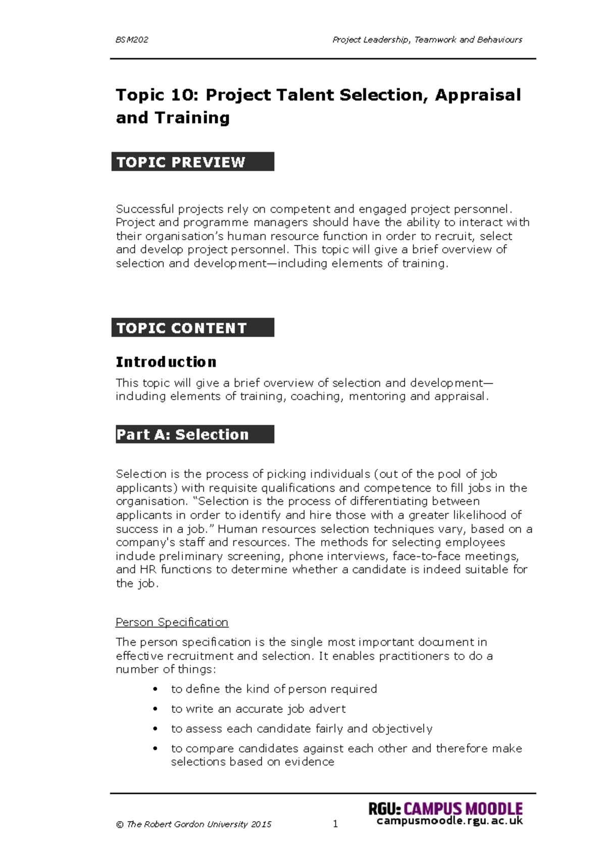 BSM 202 WEEK 9 - research project management - Topic 10: Project Talent ...