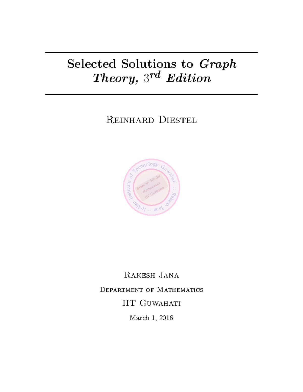 Refrence for Discrete Mathematics - Selected Solutions to Graph Theory ...