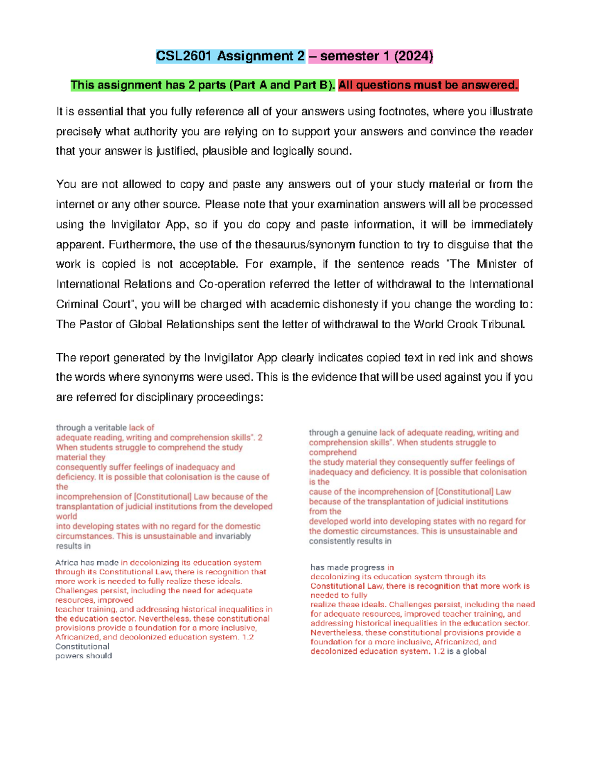 Assignment 2 2024 1 - Notes - CSL2601 Assignment 2 – semester 1 (2024 ...