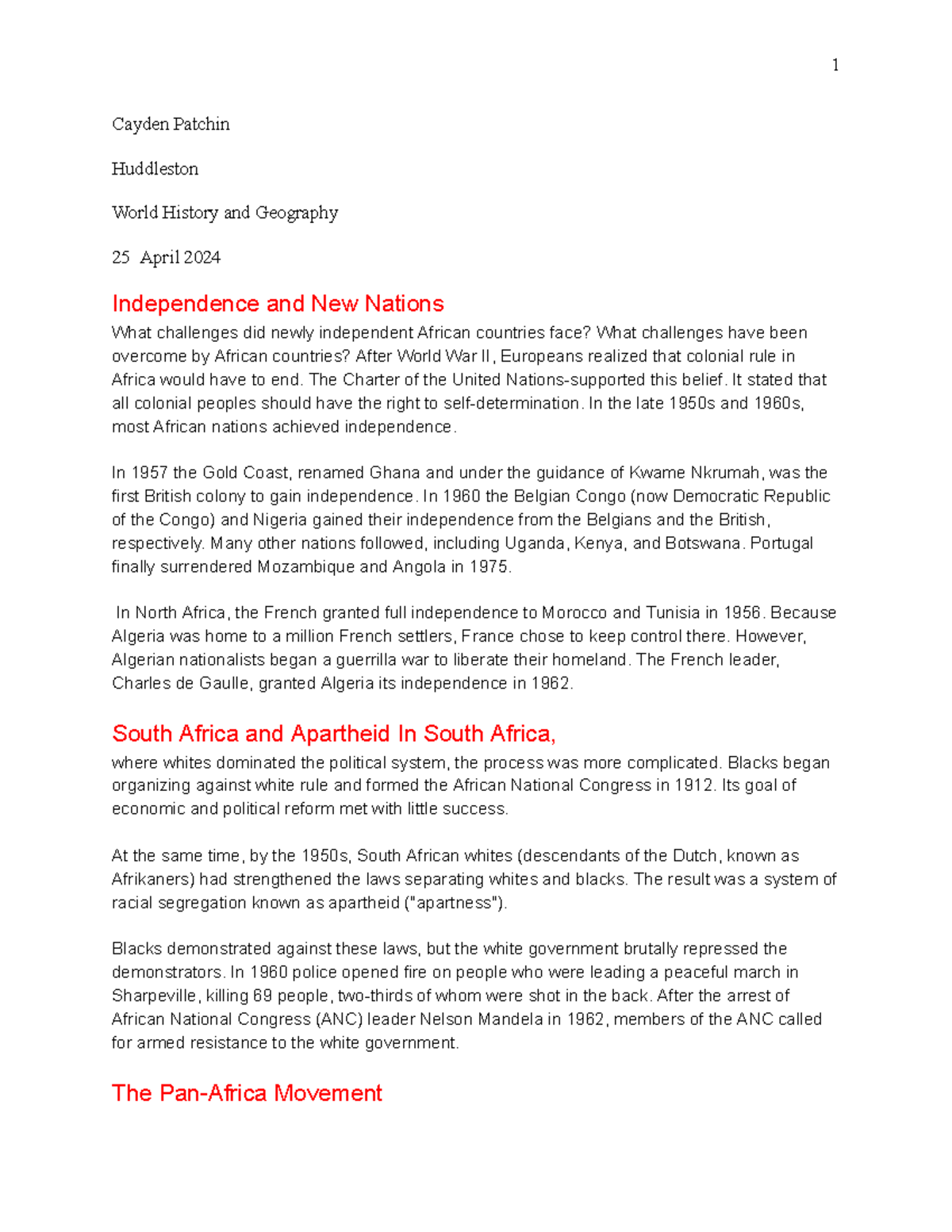 African Independence Movements - Cayden Patchin Huddleston World ...