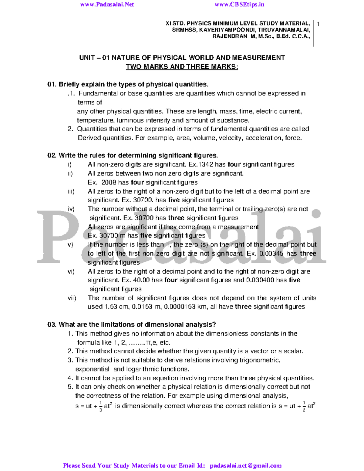 68-11th Physics - Minimum Level Study Material - English Medium PDF Download - Padasalai XI STD ...
