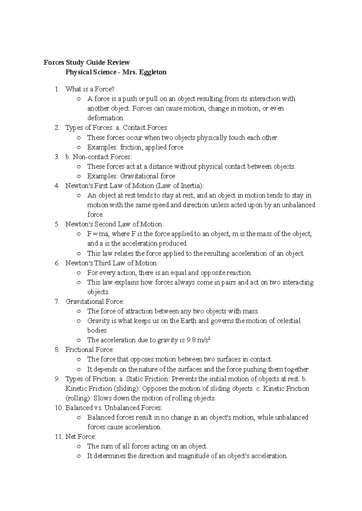 Review for Science about forces and more - Forces Study Guide Review ...