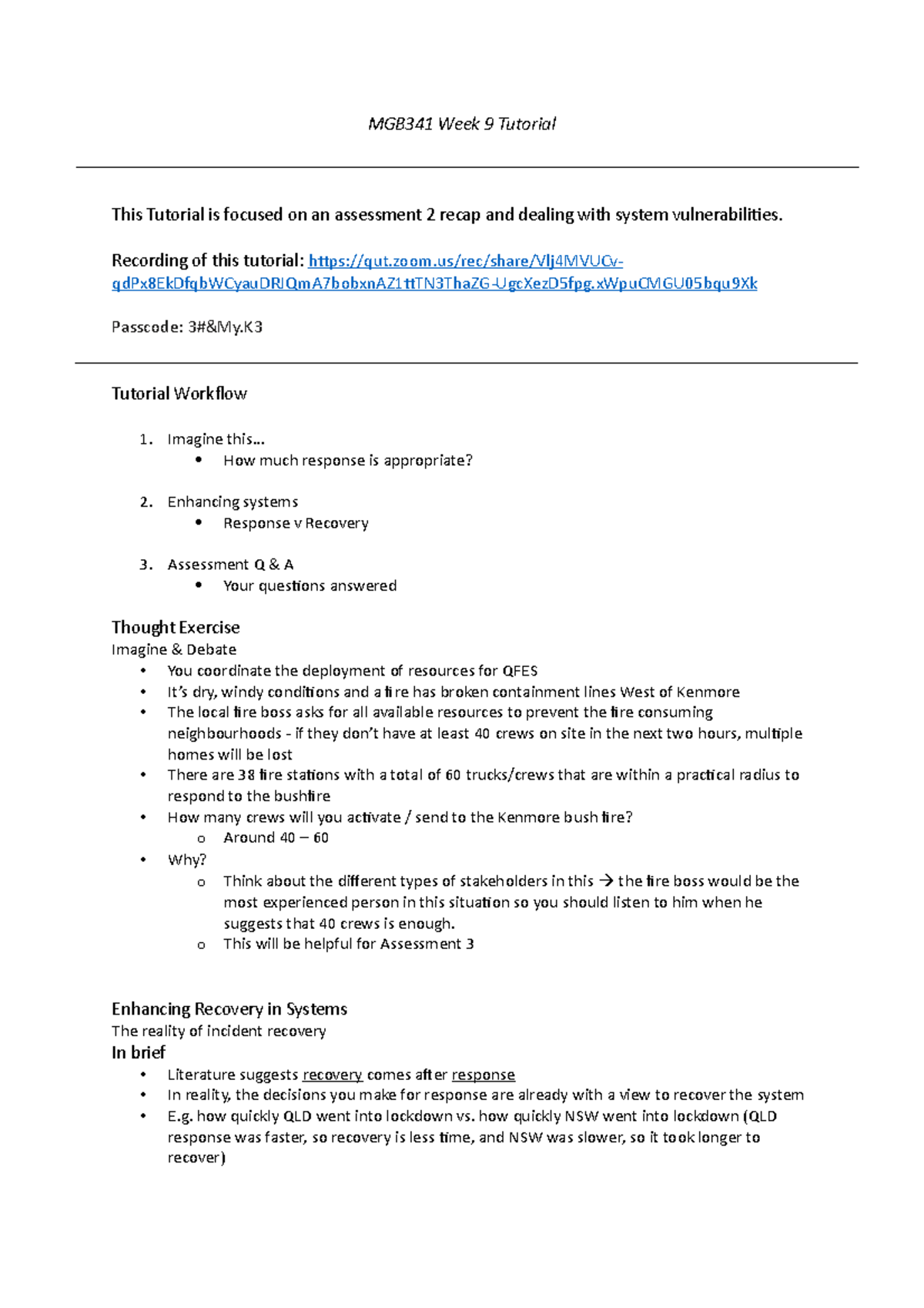 MGB341 Week 9 Tutorial Notes Semester 2 2021 - MGB341 Week 9 Tutorial ...