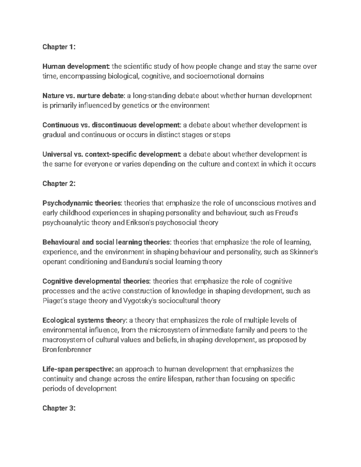 Key Terms and Definitions PATL - Chapter 1: Human development: the ...