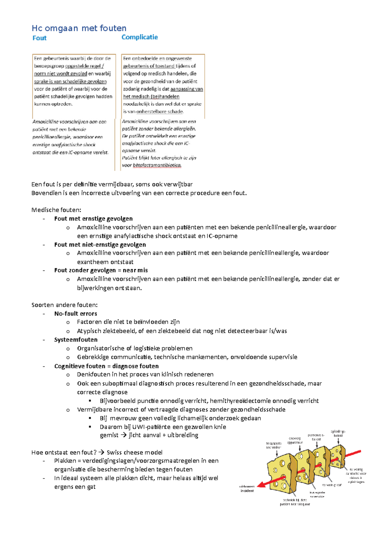 Hc omgaan met fouten - Medische fouten: - Fout met ernstige gevolgen o ...