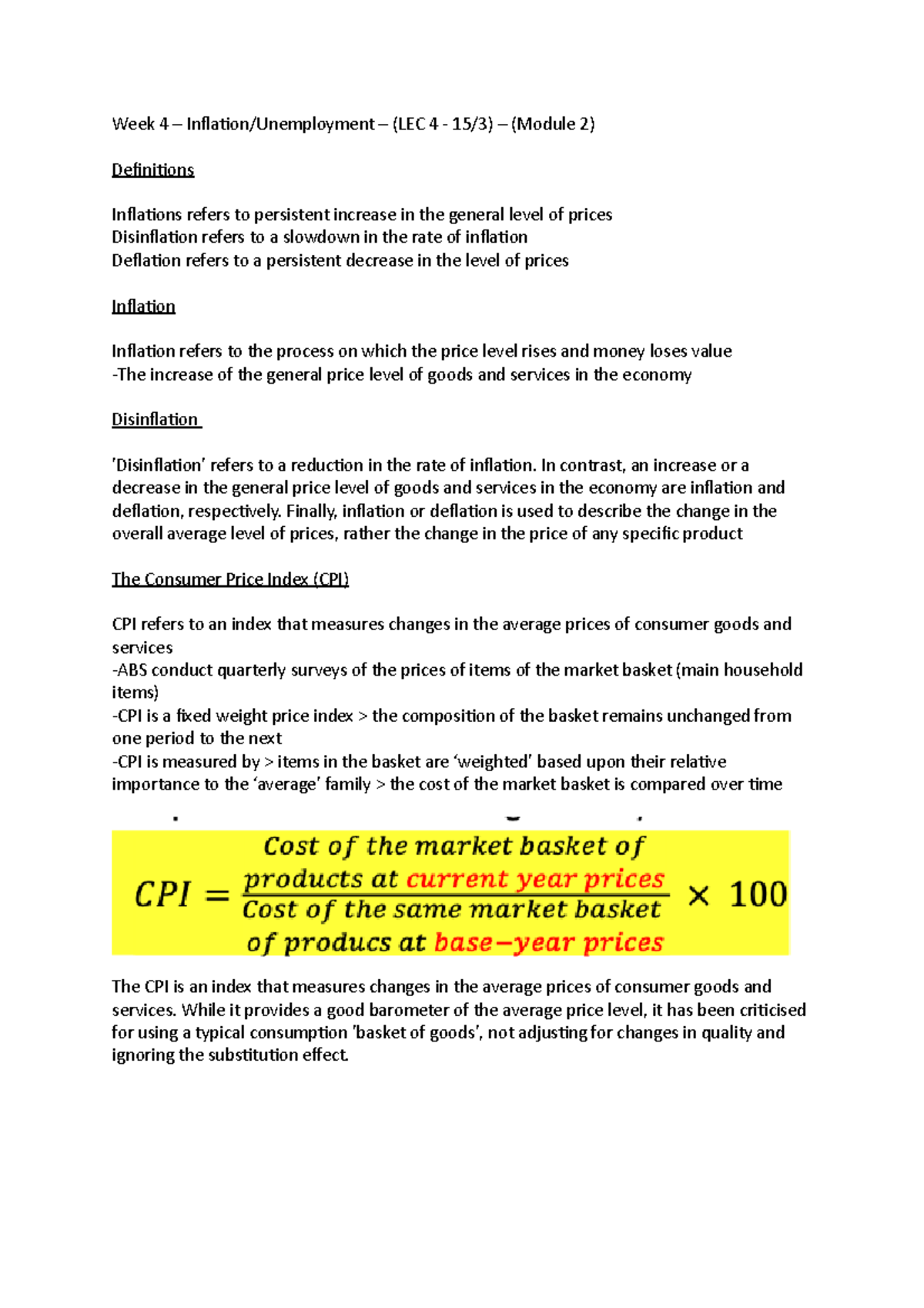 Inflation:Unemployment - Week 4 – Inflation/Unemployment – (LEC 4 - 15/ ...