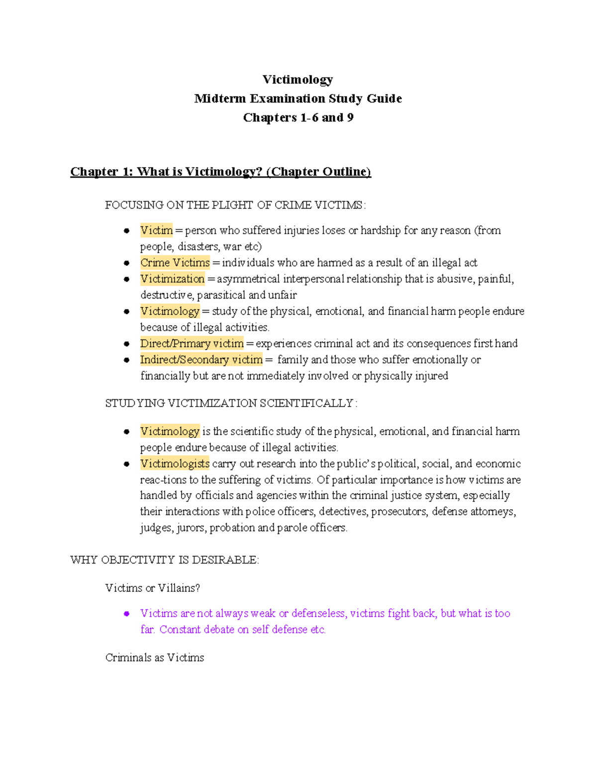 Victimology midterm - Lecture notes 1,2,3,4,5,6 - Victimology Midterm ...