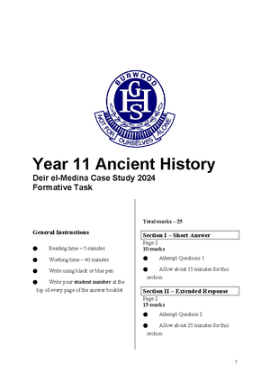 Year 11 Ancient History Assessment Task Two - Part A - ESSAY FORMAT ...